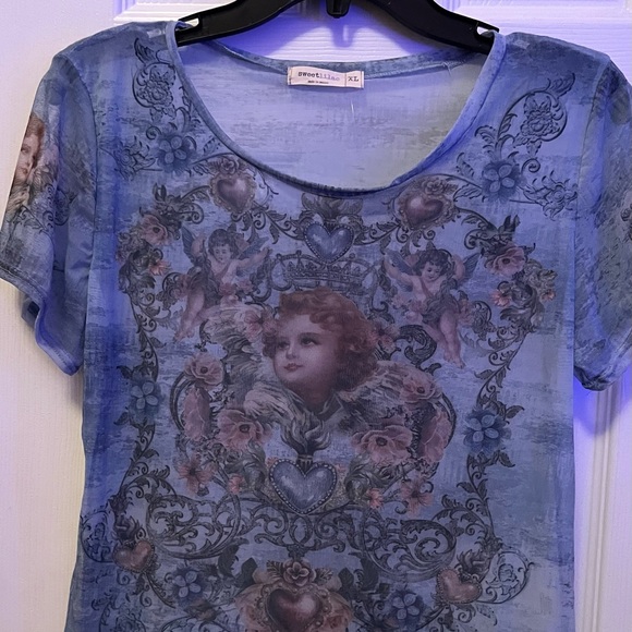 Tops | Light Blue Cherubim Angel Top | Poshmark